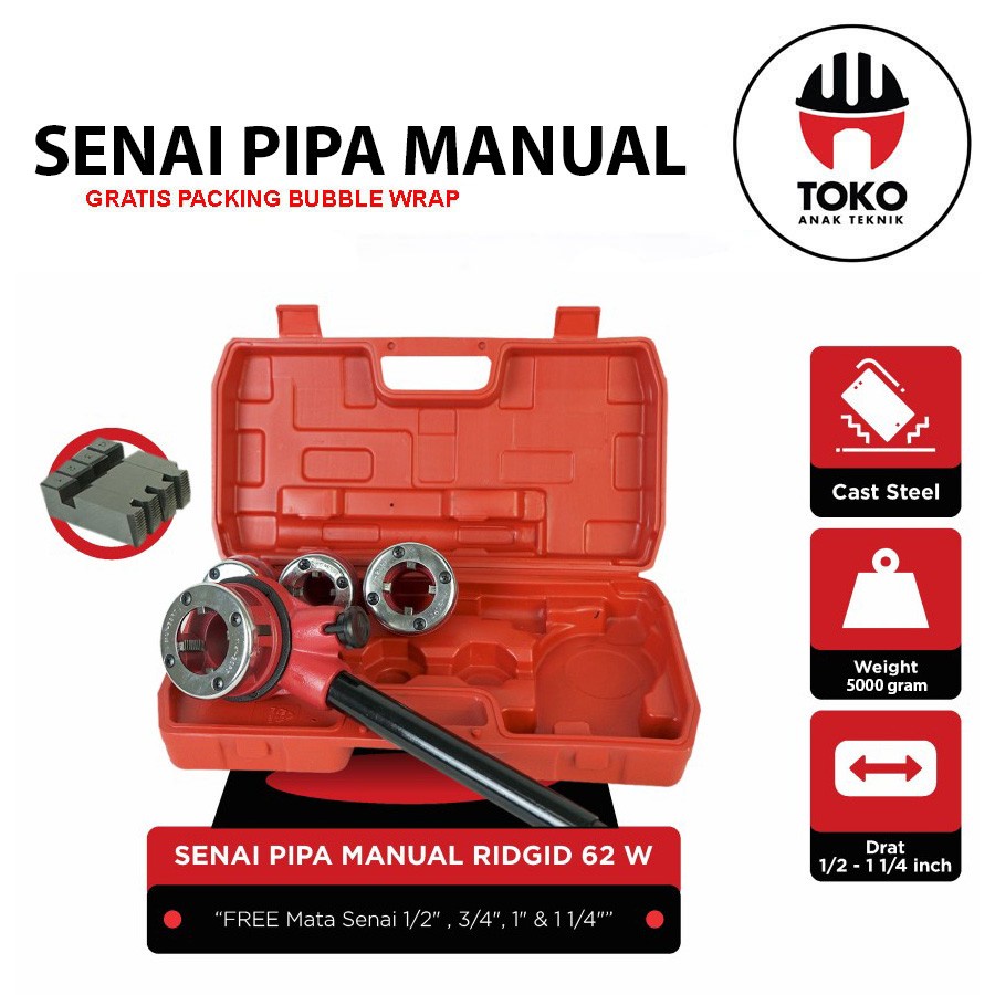 Jual Senai Pipa Manual Model Ridgid 1/2" - 1 1/4 " | Ratchet Die Stock ...
