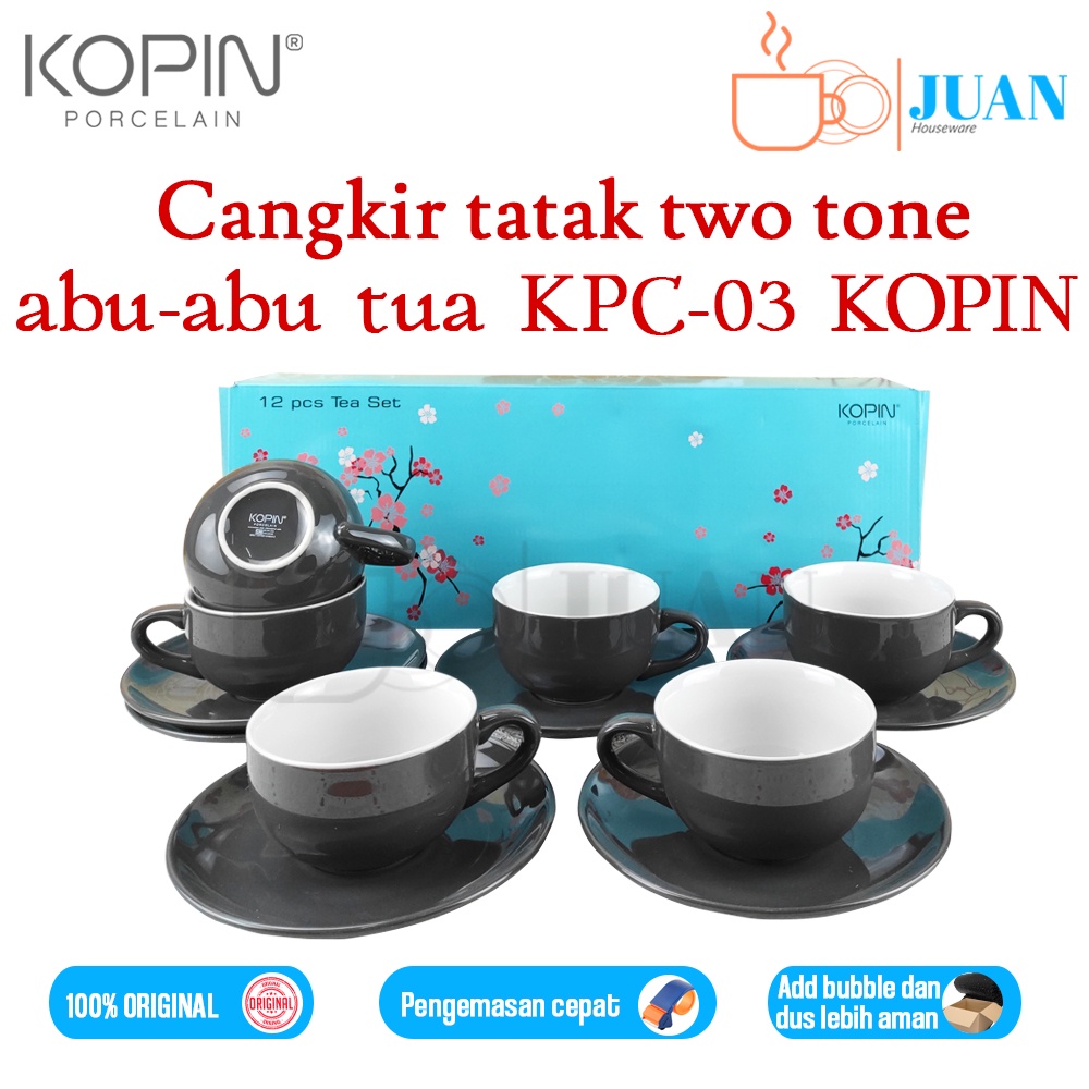 Jual Cangkir set 6 pasang cangkir dan saucer two tone dark grey / tea ...