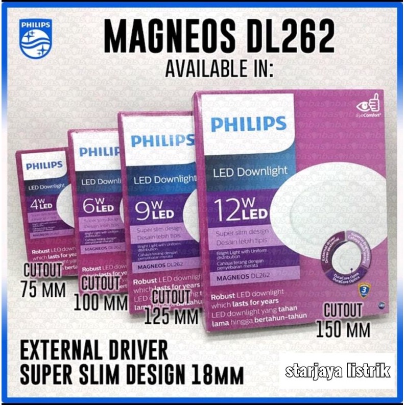 Jual PHILIPS DL262 4W/6W/9W/12W - MAGNEOS LED DOWNLIGHT SUPER SLIM | Shopee Indonesia