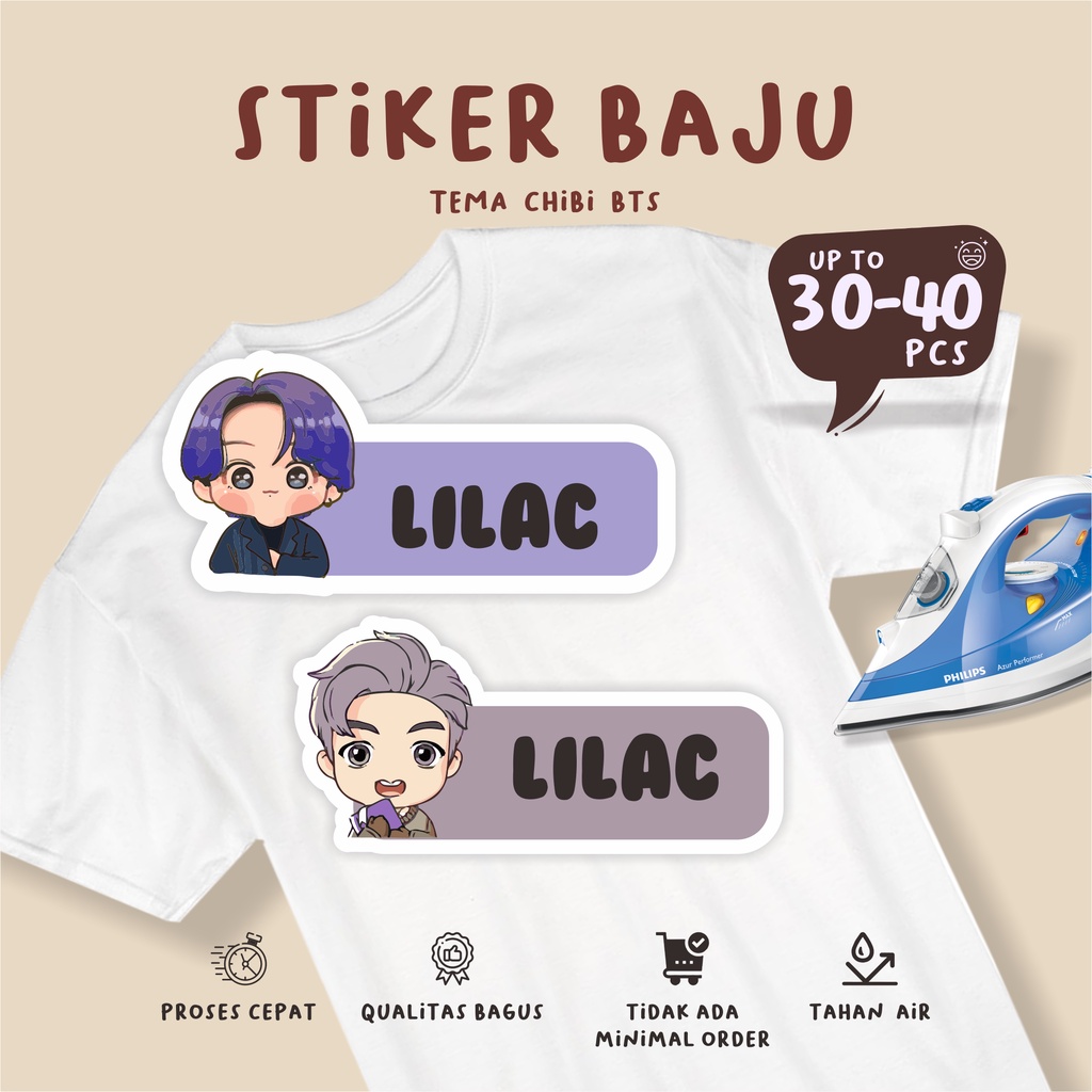 Jual (30-40pcs)Murahh Stiker Baju Dtf Nama Anak tema BTS / Sablon ...
