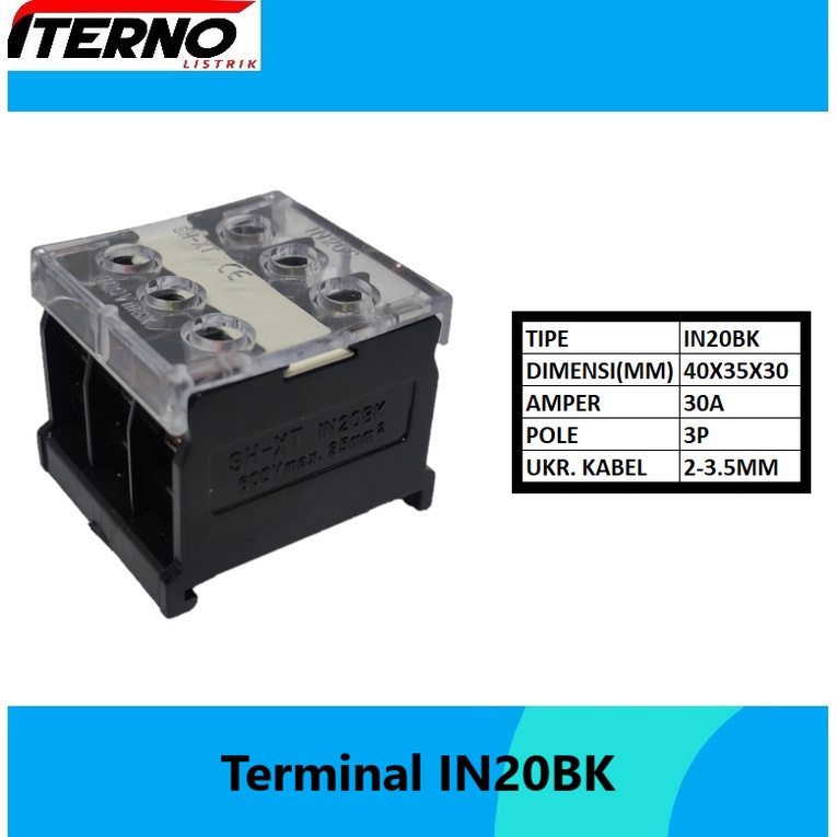 Jual Terminal Block Din Rail 3P 30A IN-20BK Iterno | Shopee Indonesia