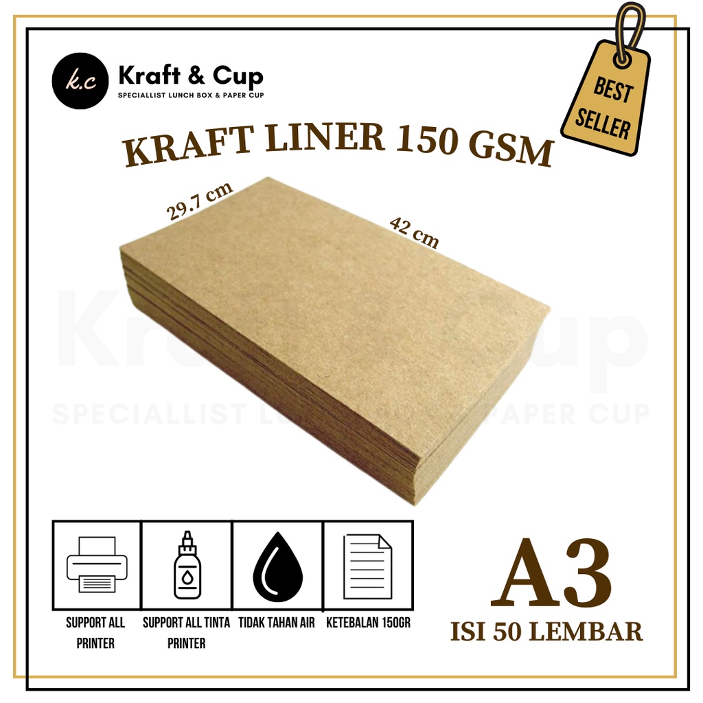 Jual Kertas Kraft A3 Liner 150 gsm isi 50 lembar / Kertas Bahan Paper ...