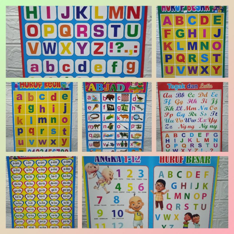 Jual Poster Belajar Mengenal Huruf Besar Kecil Angka/Huruf Lepas/Huruf ...