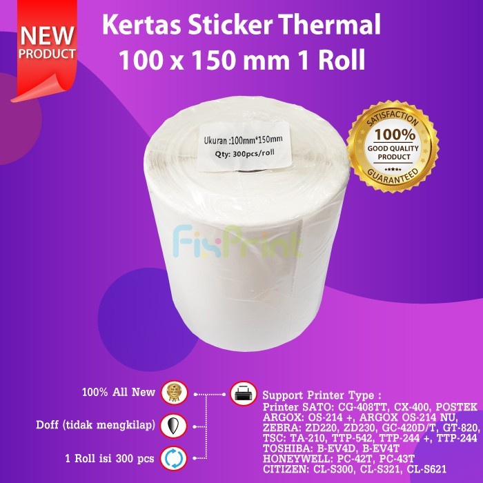 Jual Therm Label Barcode A6 100Mm X 150Mm, Kertas Thermal Resi 1 Roll Isi 300 Pcs | Shopee Indonesia