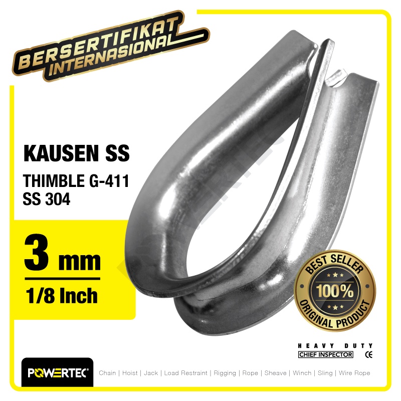 Jual POWERTEC Thimble Wire Rope Kausen Sling Stainless Steel 3mm - 1/8 ...