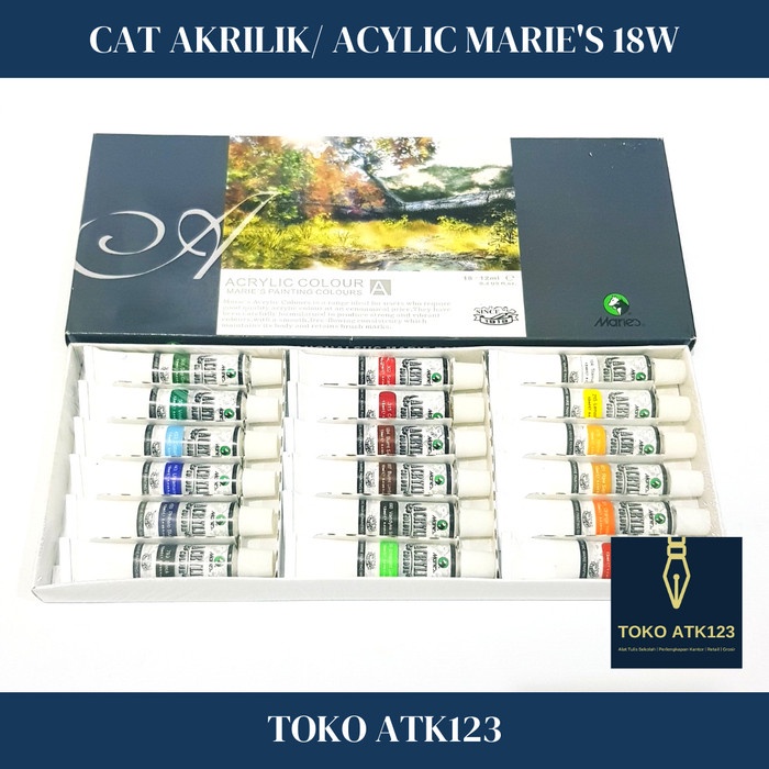 Jual Cat Akrilik / Acrylic Colour / Cat Lukis Merk Marries 18 Warna ...