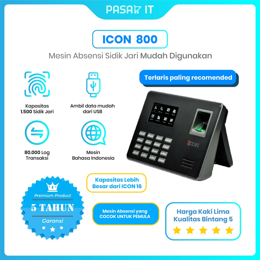 Jual Mesin Absen ICON 800 | Mesin Absensi | Fingerprint | Sidik Jari | Bahasa Indonesia | Tanpa ...