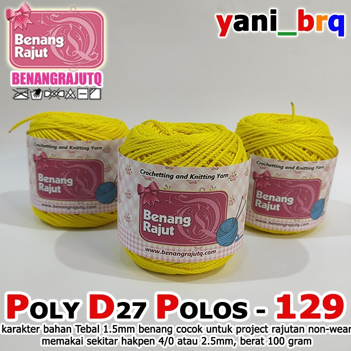 Jual BENANG RAJUT Q POLY D27 POLOS 129 KUNING | Shopee Indonesia