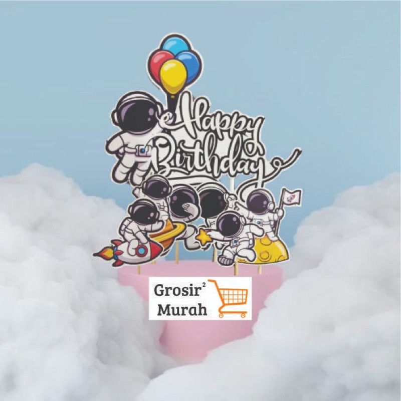 Jual Cake topper kertas HBD Astronot | Shopee Indonesia
