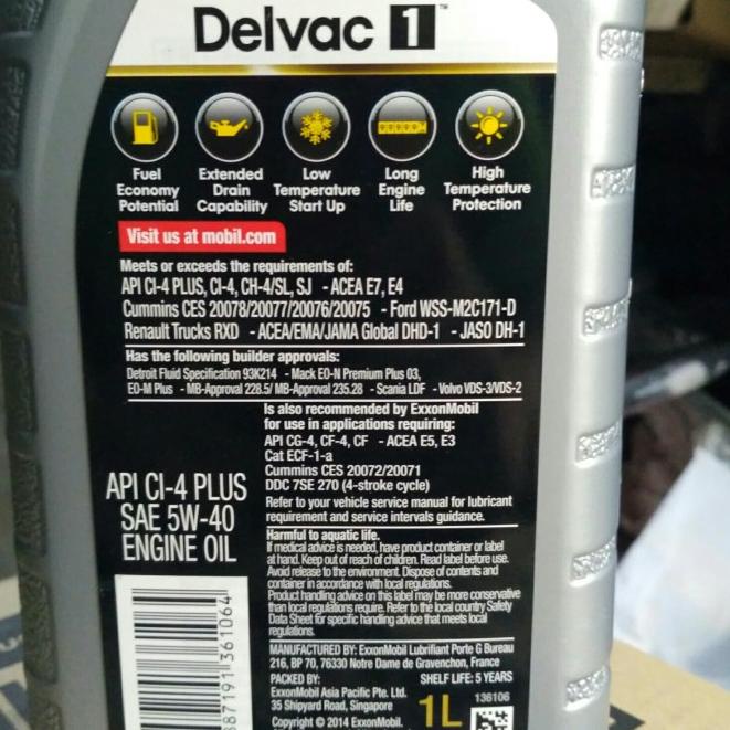 Jual oli Mobil DELVAC 1 5W-40 FULLY SYNTHETIC DIESEL ENGINE OIL 100% ...