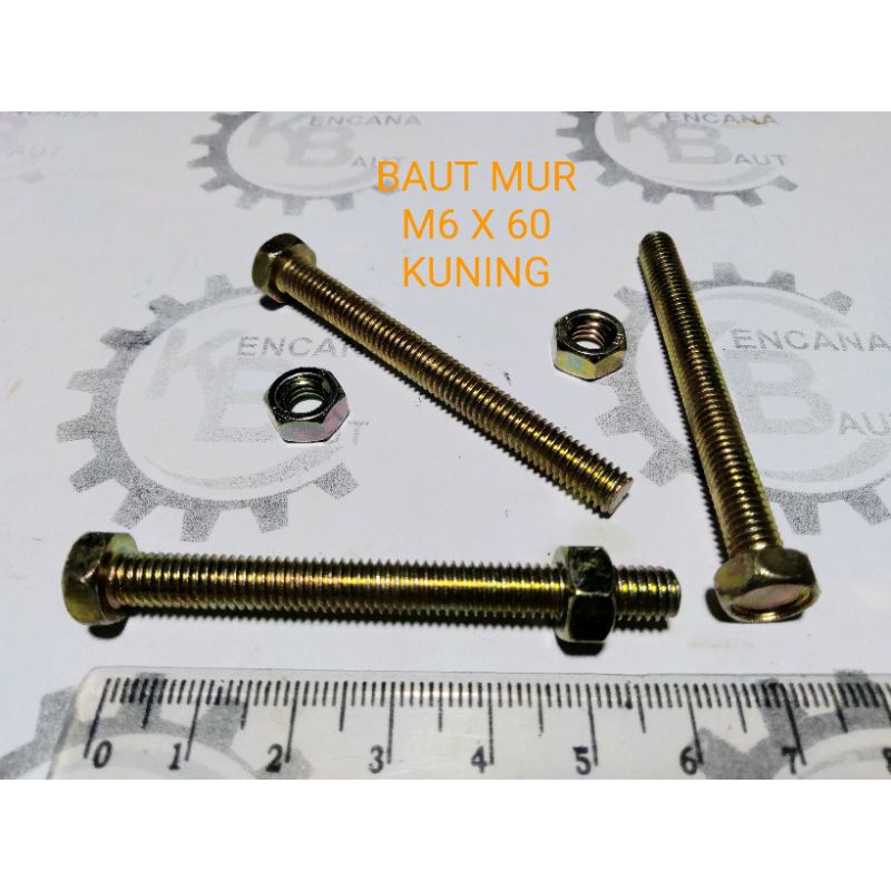Jual BAUT MUR M6 X 60 KUNING / BAUT MUR M6 X 60 KUNINGAN KUNCI 10 PANJANG 6 CM | Shopee Indonesia