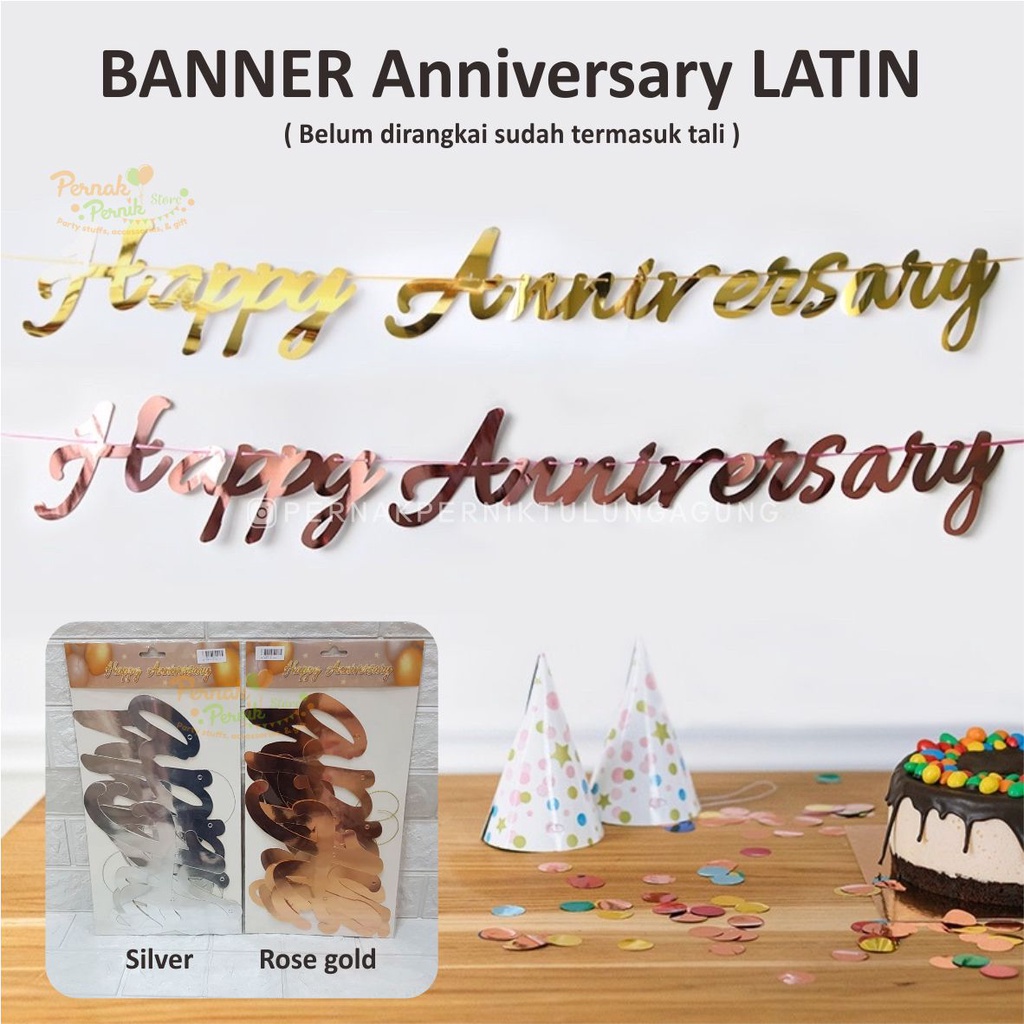 Jual Banner Cut Happy Anniversary - Warna Rose gold, Silver - Untuk ...