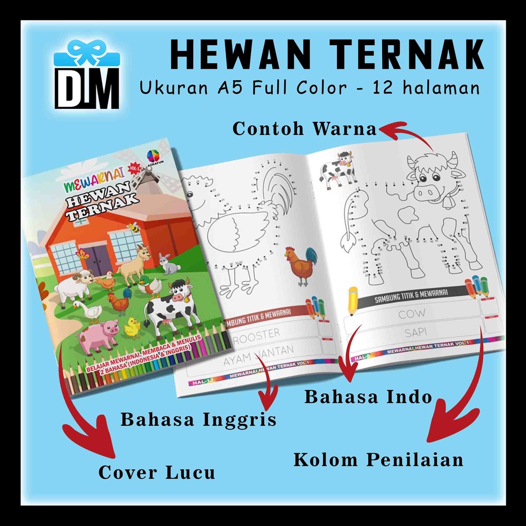 Jual Buku Belajar Warna Mewarnai lengkap Coloring Book Indo english ...