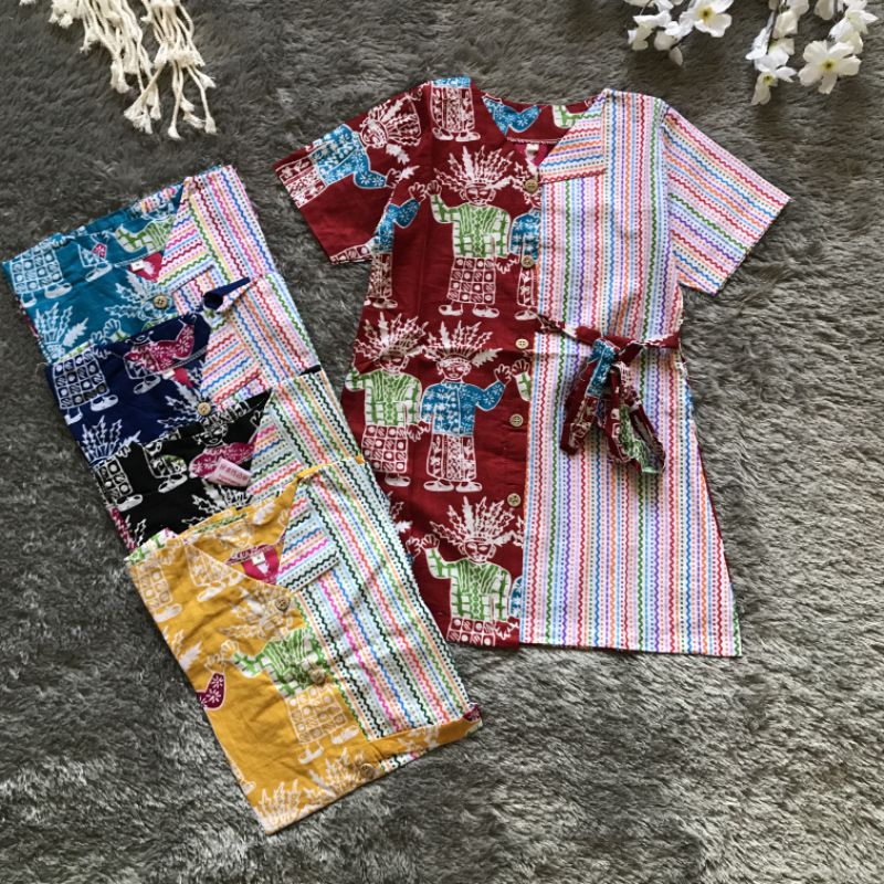 Jual Dress Batik Anak Ondel Lurik Biru Navy Toska Kuning Merah Hitam ...