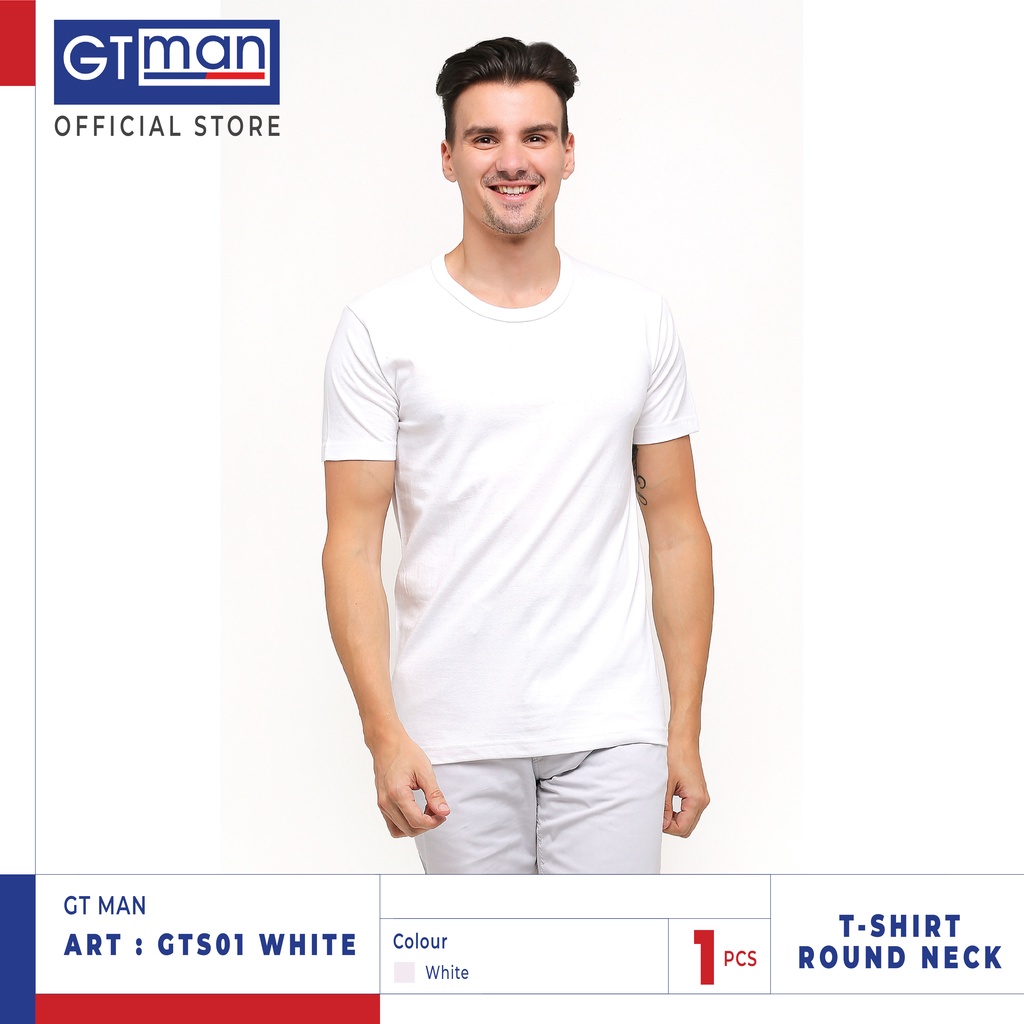Jual Gt Man - GTS01 White T-Shirt - Round Neck | Shopee Indonesia