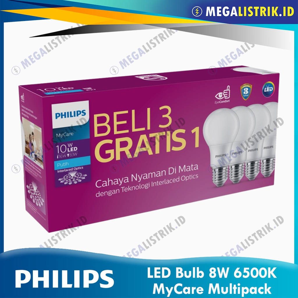 Jual PHILIPS LED BULB 10W MULTIPACK MYCARE / LAMPU LEDBULB 10 WATT PUTIH 6500K 4CT BELI 3 GRATIS ...