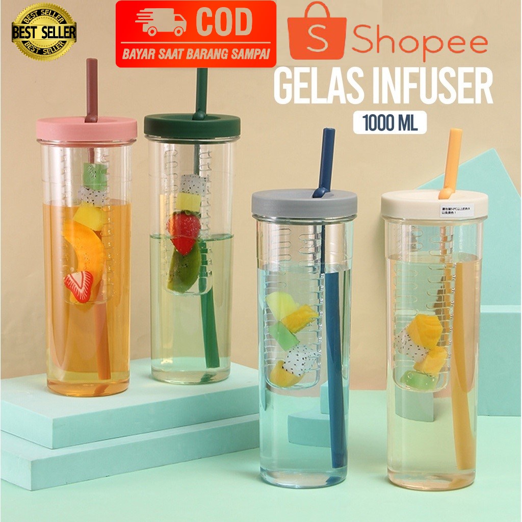 Jual BOTOL MINUM INFUSED WATER DENGAN SEDOTAN LIPAT BOTOL MINUM INFUSER 1000 ML| BOTOL MINUM ...