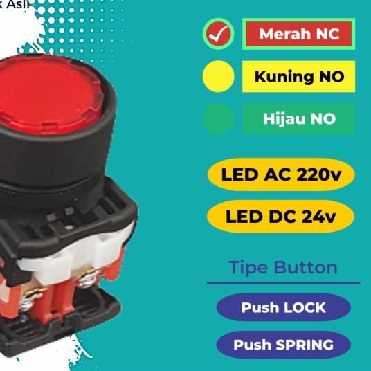 Jual 220v Push Button Merah 22mm Lock Shemsco Switch AR22-REOL-RED Fuji ...