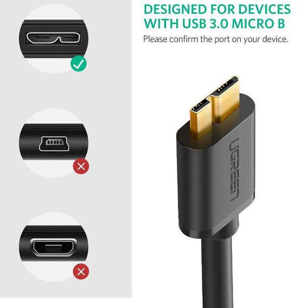 Jual Ugreen USB3.0 to Micro B HDD external cable BLACK 0,5m-10840 ...