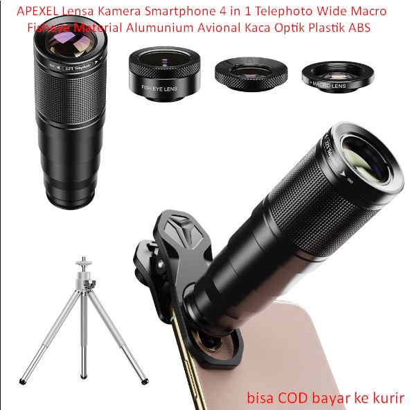 Jual APEXEL Lensa Kamera Smartphone 4 in 1 Telephoto Wide Macro Fisheye ...