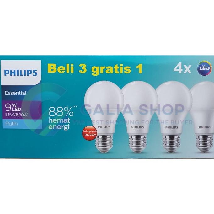 Jual Lampu Philips Essential LED Bulb Multipack 9W beli 3 gratis 1 ...