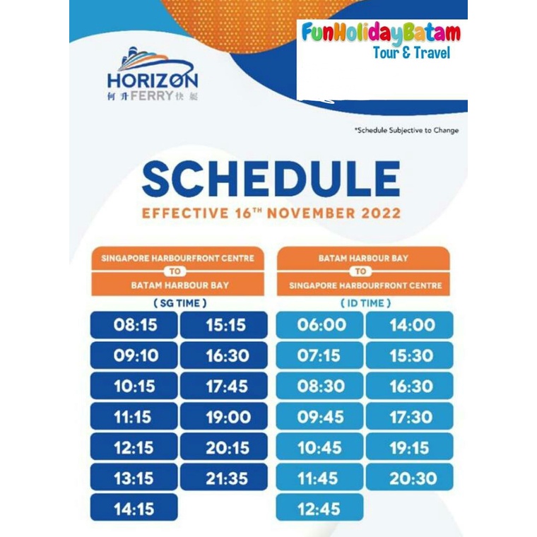 Jual Horizon Ferry Ticket 2way PP Berangkat dr Spore / Batam (Termasuk ...