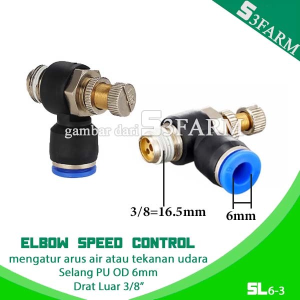 Jual SL6-3 FITTING SPEED CONTROL PNEUMATIC ELBOW FLOW VALVE 3/8" SELANG ...