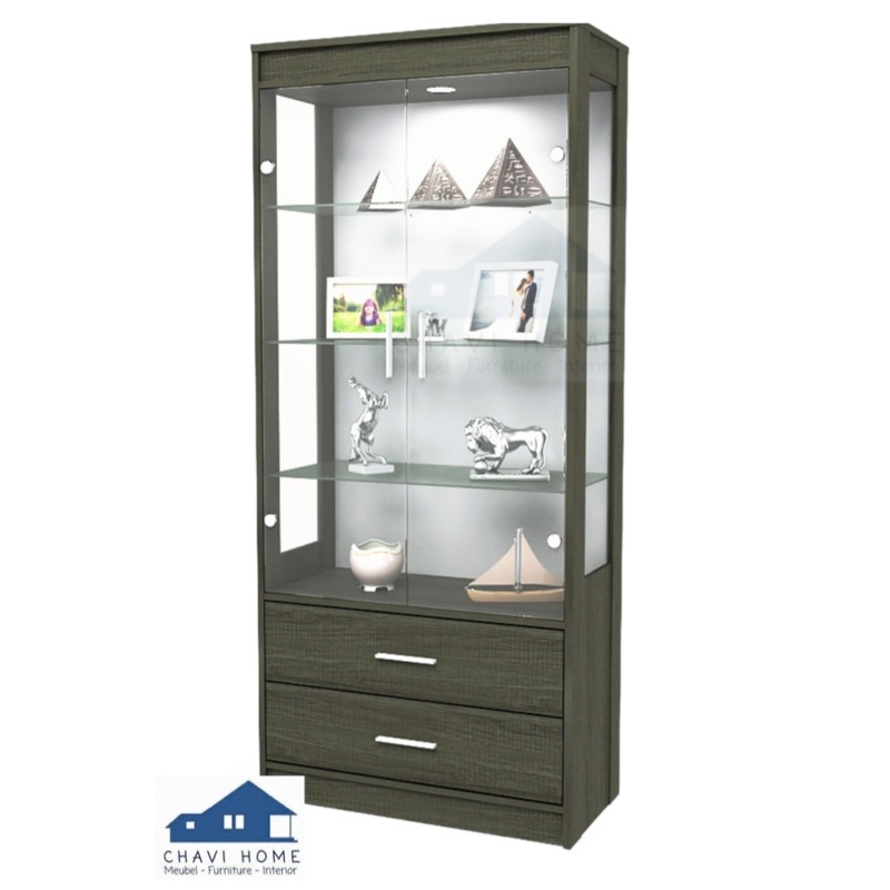 Jual Lemari kaca lemari hias buffet kaca rak hias kaca 2 pintu warna ...
