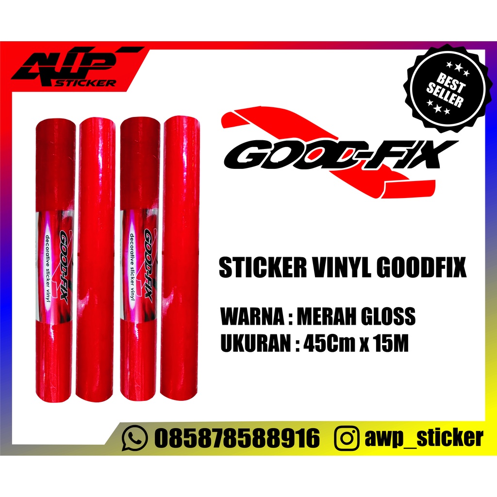 Jual Bahan Sticker Stiker Vinyl Merk Good Fix Merah Glossy | Shopee Indonesia