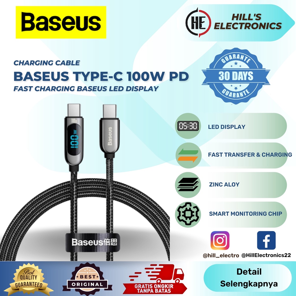 Jual Baseus Kabel data usb Type-C 100w PD Fast Charging LED Display ...
