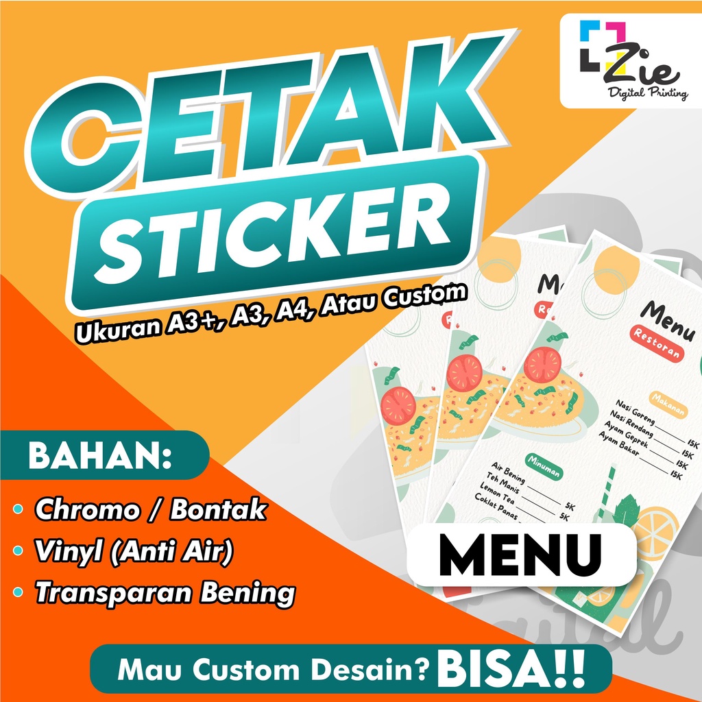 Jual Print/Cetak Sticker Menu A3+, A4 | Bontak, Vinyl, Transparan ...