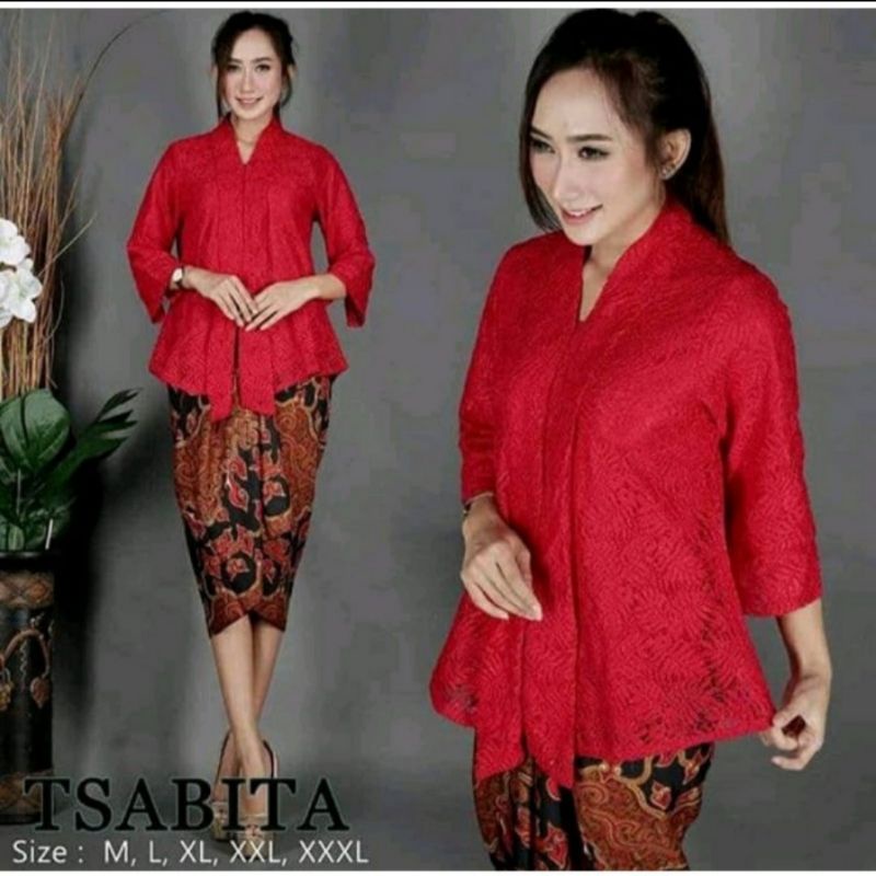 Jual stelan kebaya brukat Floy rok lilit / kebaya lengan pendek / Brokat / set kondangan rok ...