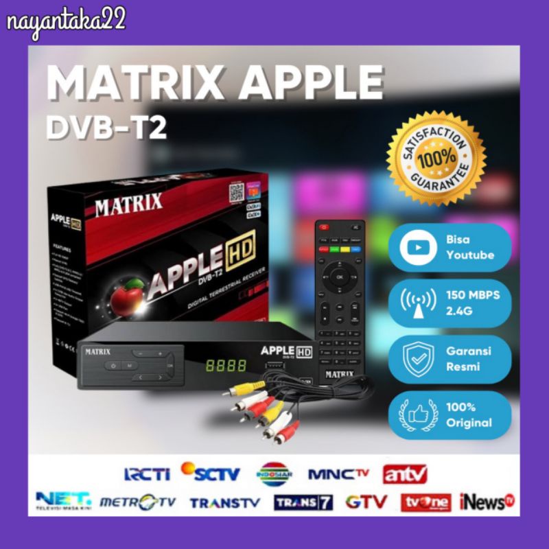 Jual SET TOP BOX MATRIK APPLE MERAH FULL HD DVB T2 & C LENGKAP HDMI USB ...