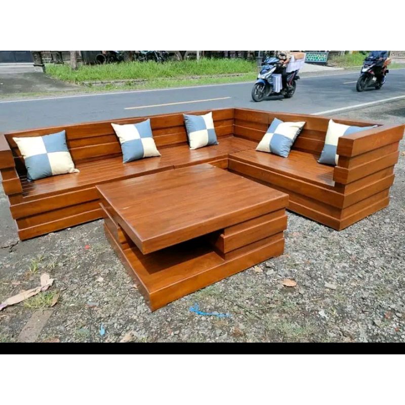 Jual Kursi sudut box jati / kursi pojok jati murah | Shopee Indonesia