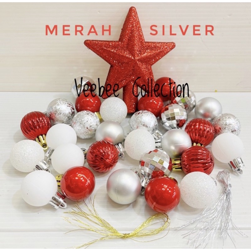 Jual Mainan bola natal MIX top bintang mika 30in1/ hiasan pohon natal ...