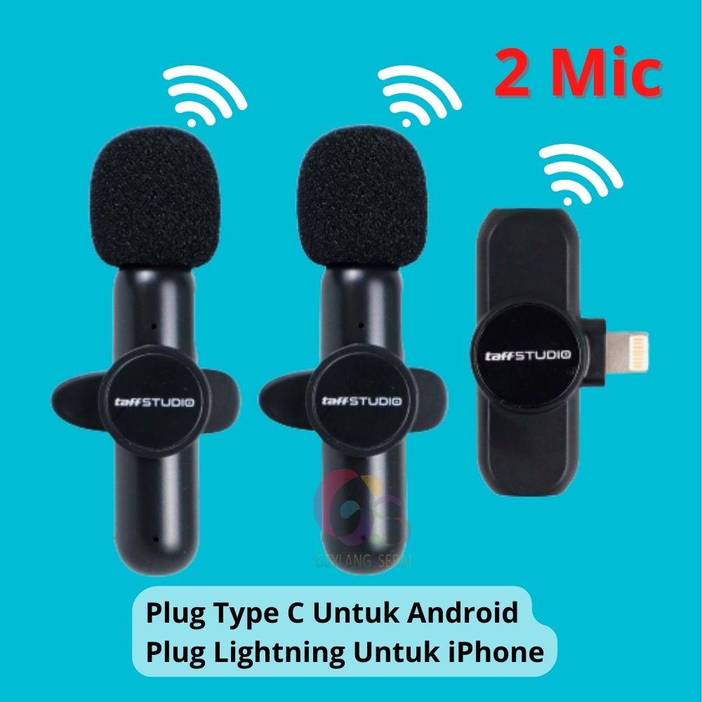 Jual 2 Mikrofon Wireless Microphone Lavalier Portable Mic USB Lightning ...