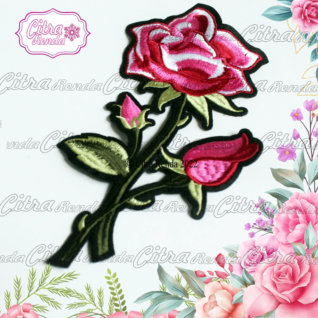 Jual (Per Pcs) AP410 Aplikasi Bordir Tempel / Rose Embroidery Bunga ...