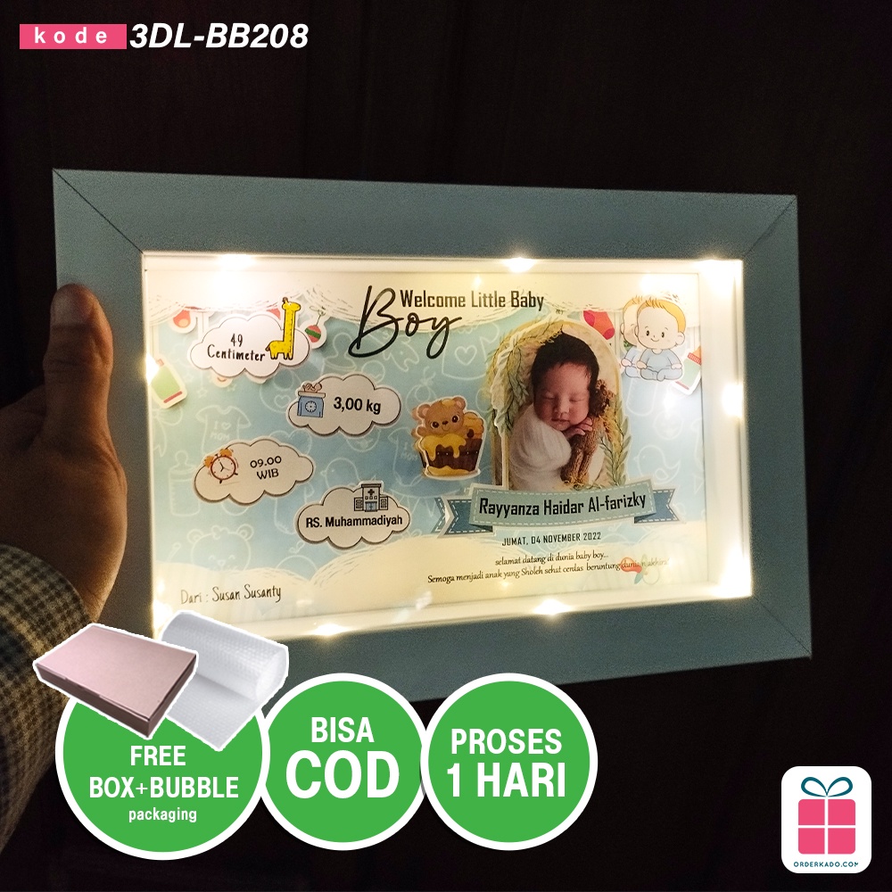 Jual FRAME 3D LAMPU -Kado / Hadiah Bayi (Biodata Bayi) Baby Born Boy 1 ...