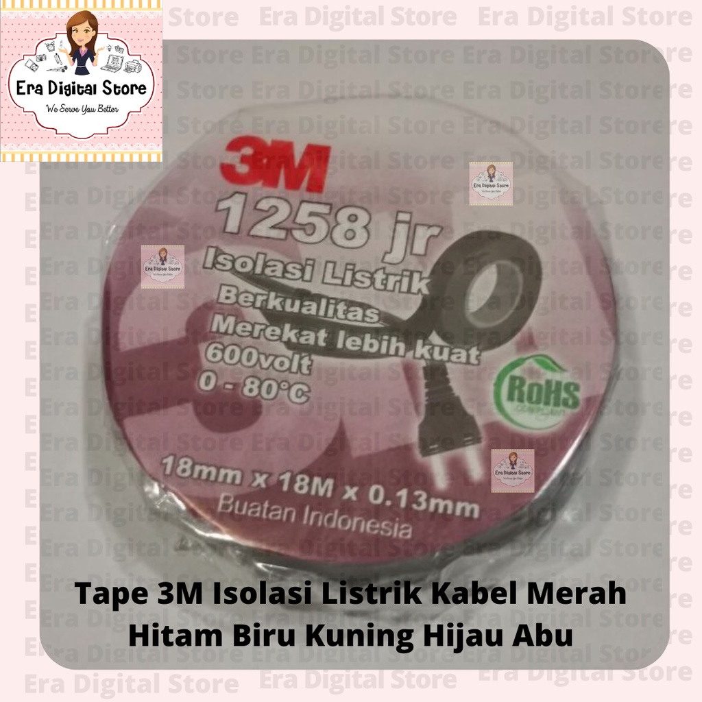 Jual Tape 3M Isolasi Listrik Kabel Merah Hitam Biru Kuning Hijau Abu ...
