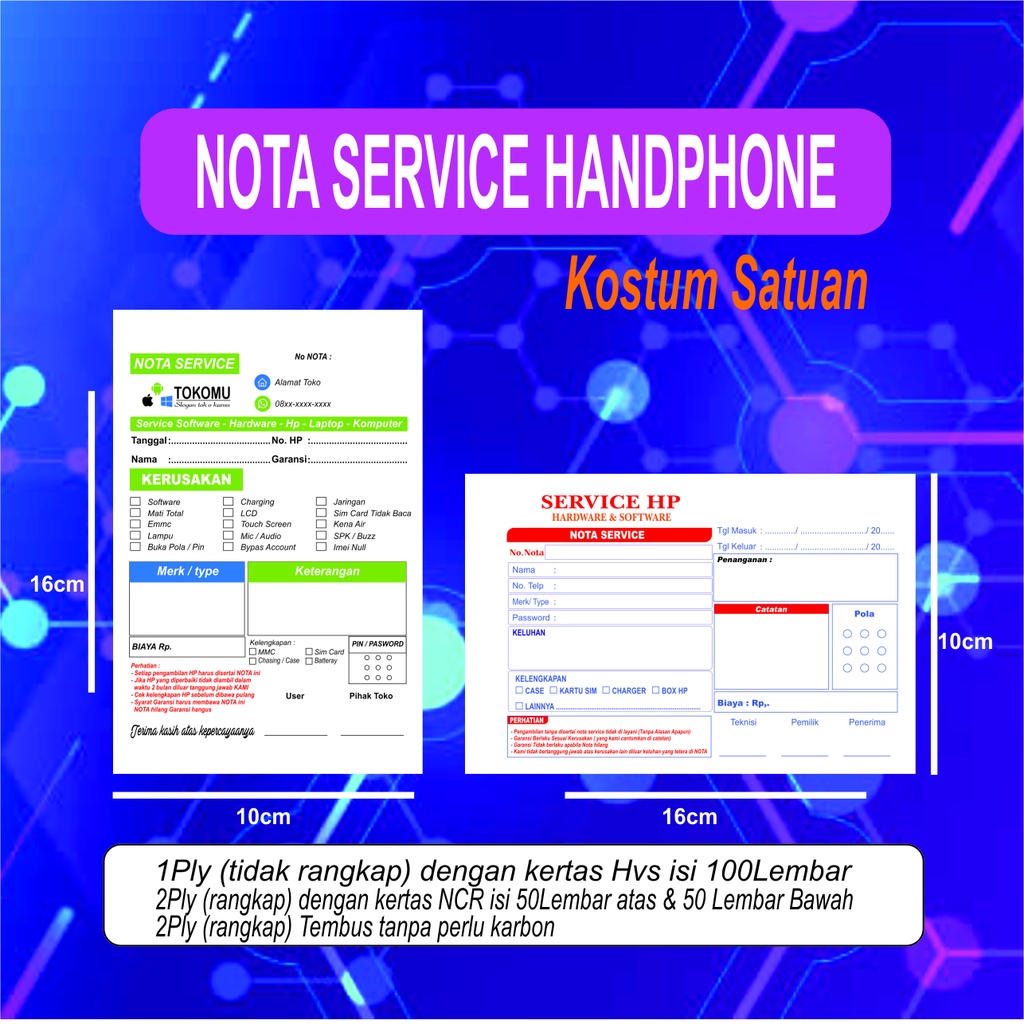 Jual CETAK NOTA SERVICE HP / NOTA PONSEL / NOTA KONTER / BON / KWITANSI ...