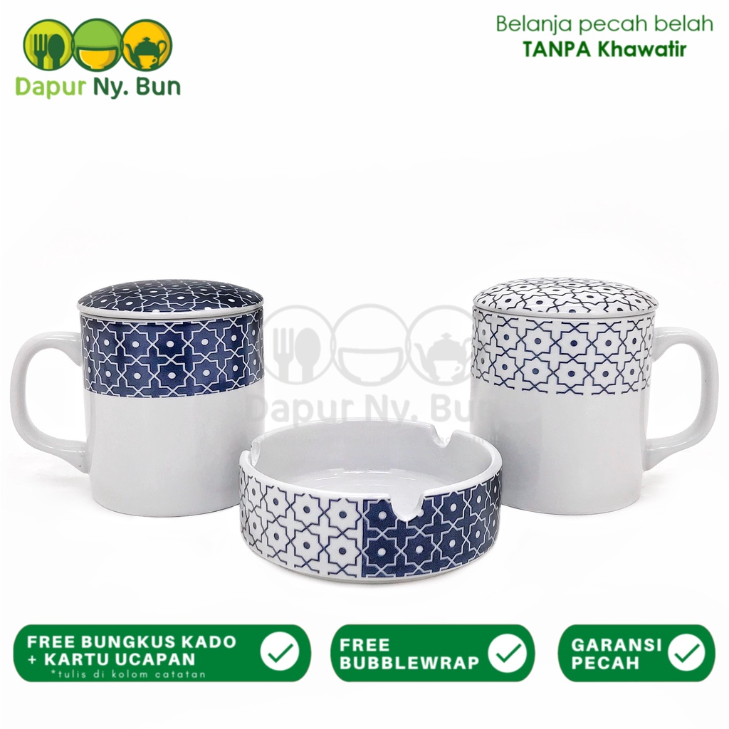 Jual 2 Pcs Cangkir Tutup & Asbak Motif Blue Star - Mug Teh - Gelas Kopi ...