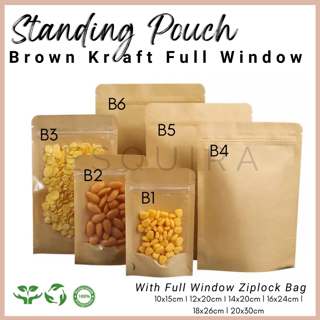 Jual Kraft Standing Pouch Full Window Ziplock Bag / 10 PCS | Shopee ...