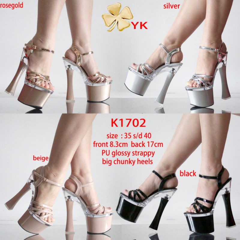 Jual YKshoes 1702 heels 17cm big chunky heels black rosegold cream ...