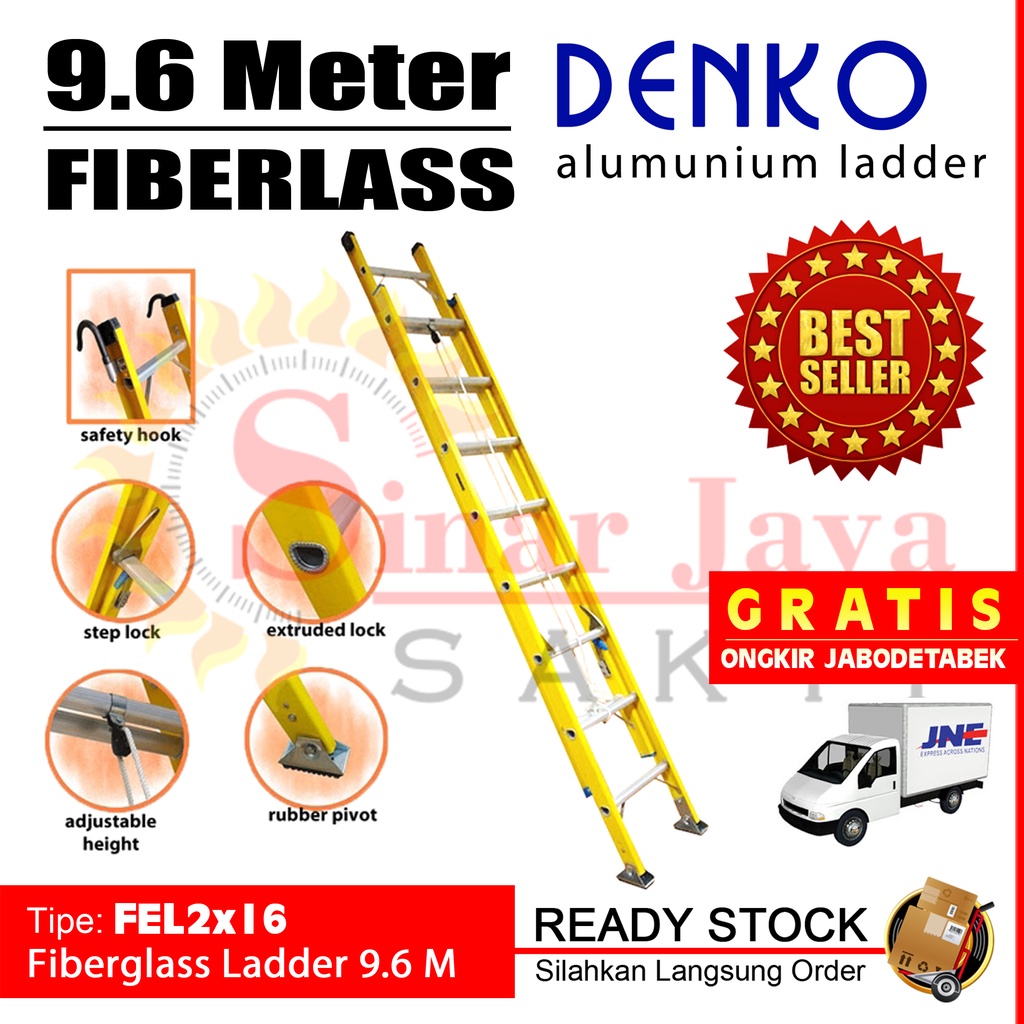 Jual Tangga Lipat Fiberglass 9.6 Meter Denko FEL2x16 | Tangga ...