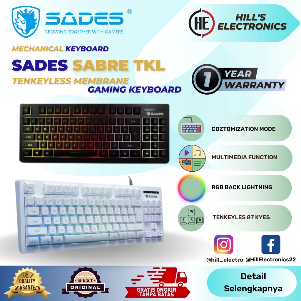 Jual Sades Sabre TKL RGB Gaming Keyboard - Hitam | Shopee Indonesia