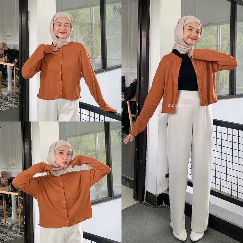 Jual CARDIGAN CROP RAJUT KOREAN OOTD MODEL KANCING RIB MODELLANO ...