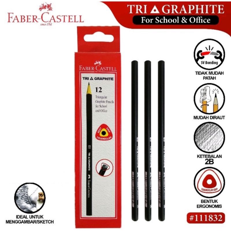 Jual Pensil Segitiga Hitam 2B Faber Castell 111832 Tri ∆ Graphite ...