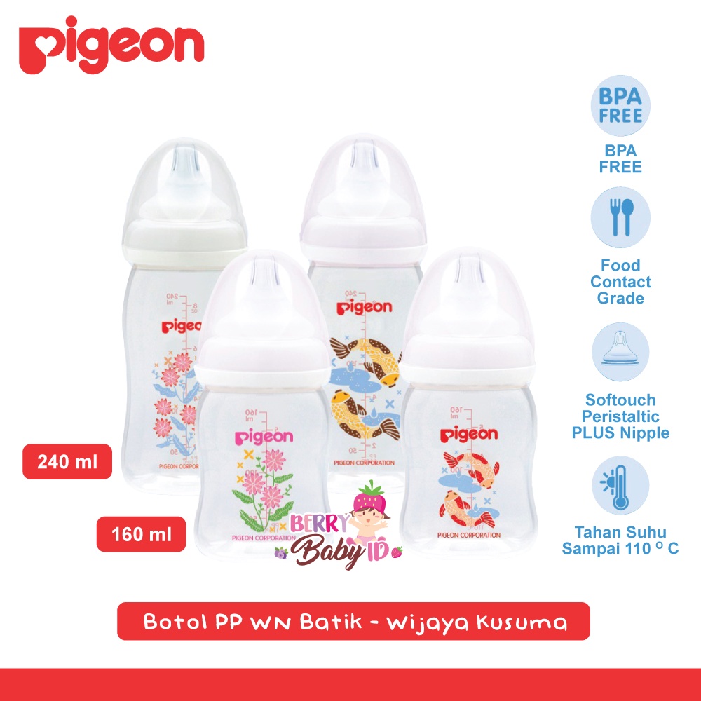 Jual Pigeon Bottle Wide Neck Botol Susu Bayi Peristaltic Plus Batik Series Berry Mart | Shopee ...