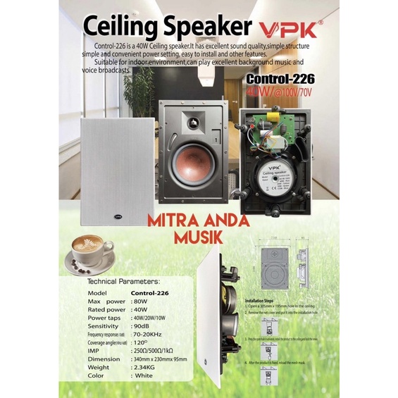 Jual speaker ceiling vpk control 226 speaker plafon 6.5" 40w 100v | Shopee Indonesia