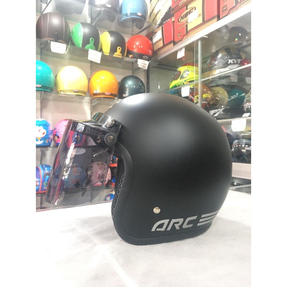 Jual ARC Aizo Helm Half Face Hitam Doff Kaca Bogo Original Standar ...